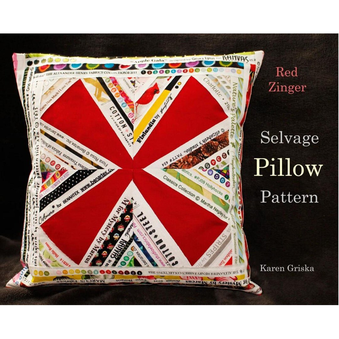 Red Zinger Selvage Pillow Pattern, 16" X 16", Quick and Easy DIY ...