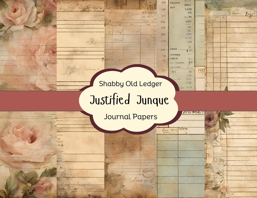 Shabby Old Ledger Journal Pages With Ephemera, Vintage Ledger Papers ...