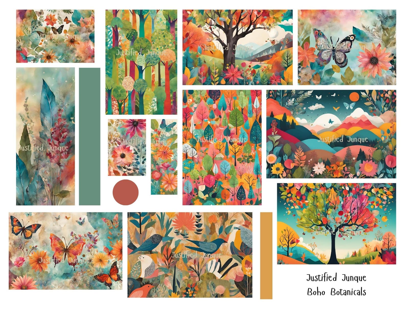 Vibrant Boho Botanical Digital Ephemera for Junk Journals, Collage Art ...