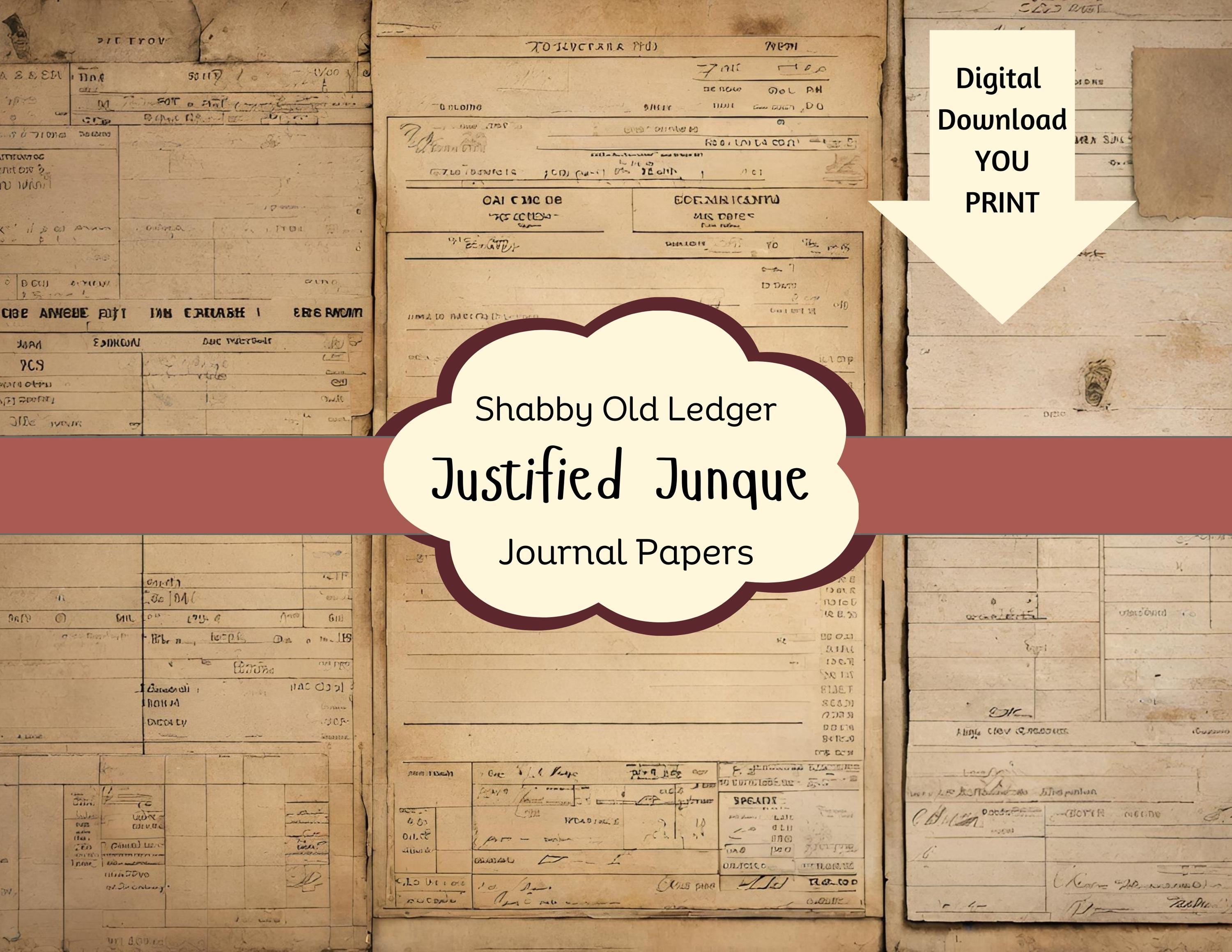 Shabby Old Ledger Journal Pages With Ephemera, Vintage Ledger Papers ...