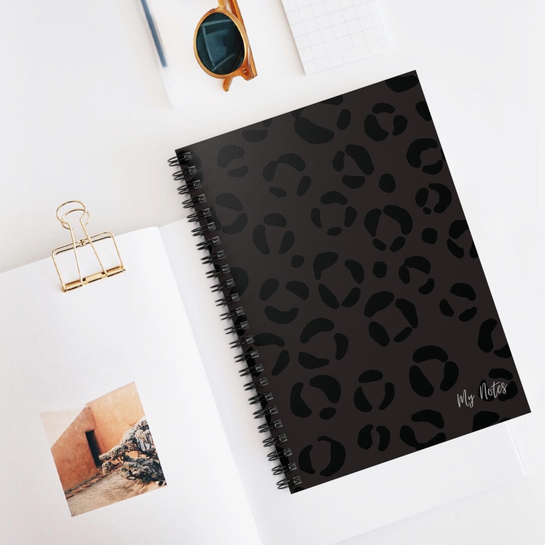 Black Leopard Print Spiral Notebook | Ruled Lined Journal - Etsy