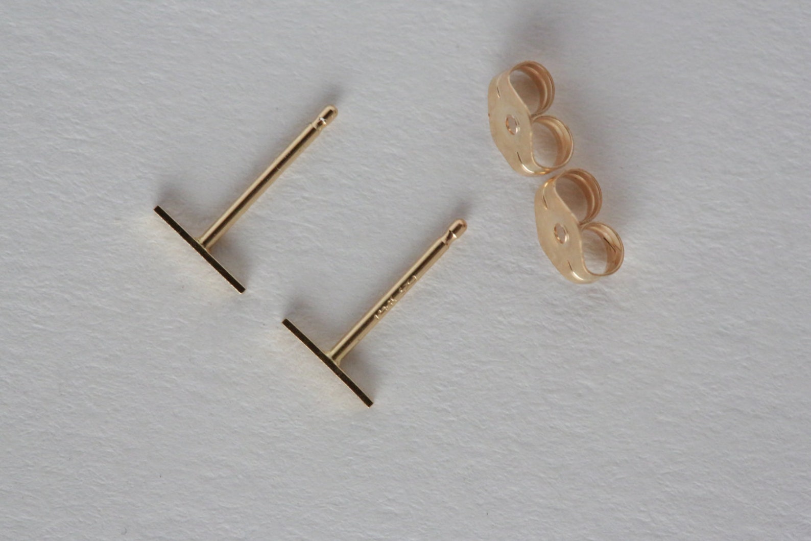 Tiny Solid 14 Karat Gold Line Earrings 14 Karat Solid Gold - Etsy