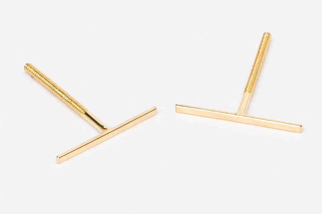 14K Gold Bar Stud Earrings, Solid Gold Line Studs, Tiny Gold Stud ...
