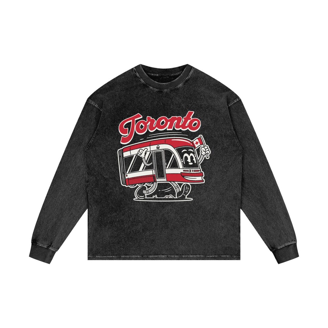 Toronto TTC Streetcar Acid Wash Oversize Long Sleeve Graphic T-shirt ...