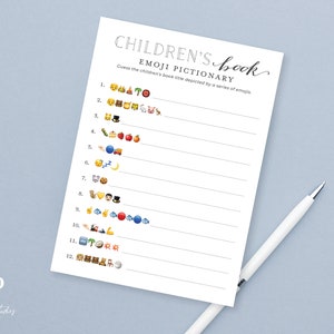 Children's Book Title Emoji Pictionary Baby Shower Party Game Printable ...