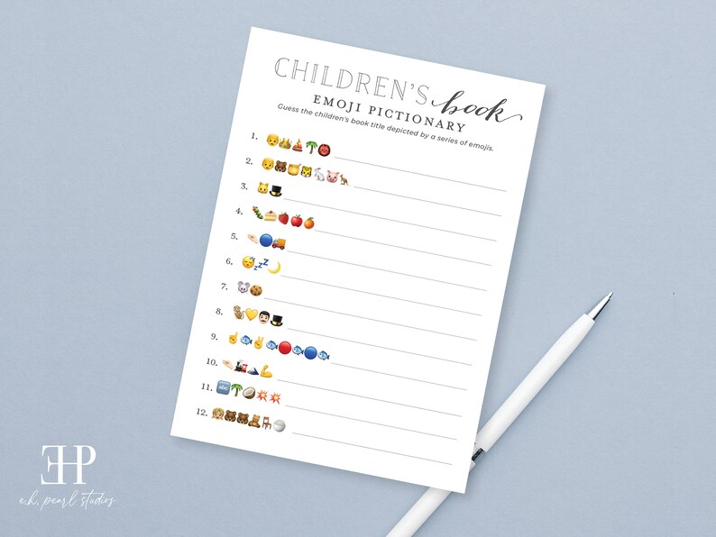 Children's Book Title Emoji Pictionary Baby Shower Party Game Printable ...