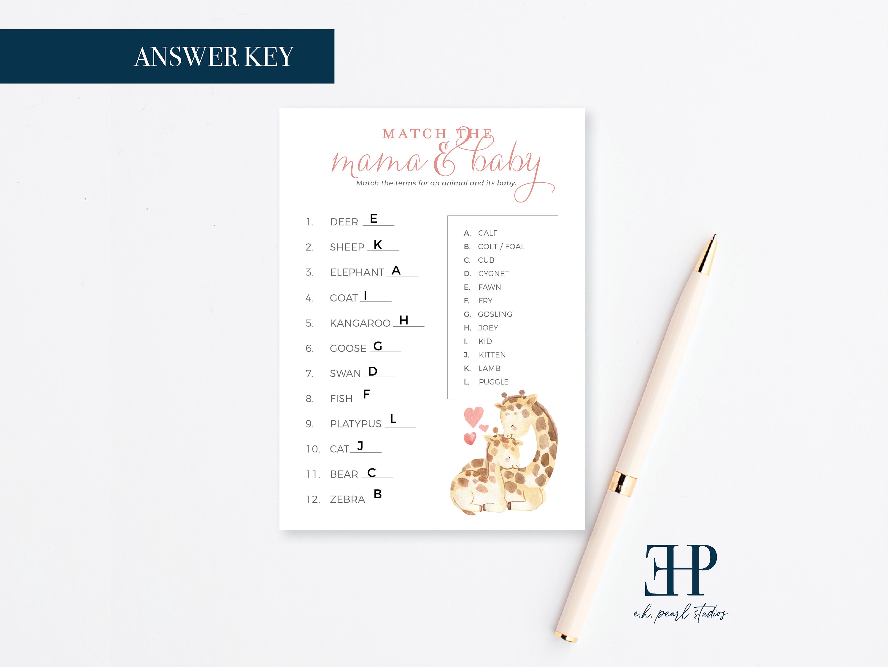 Mama and Baby Animals Matching Game Baby Shower Party Game - Etsy