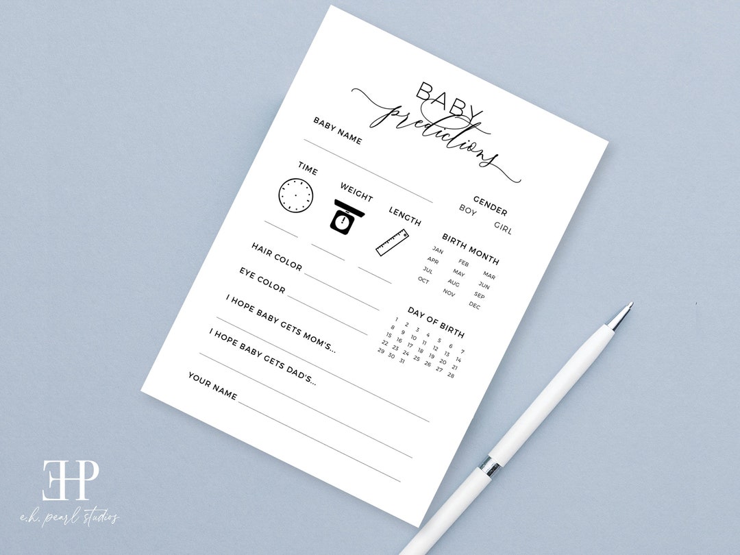 Baby Predictions Baby Shower Party Game Printable Gender Neutral Black ...