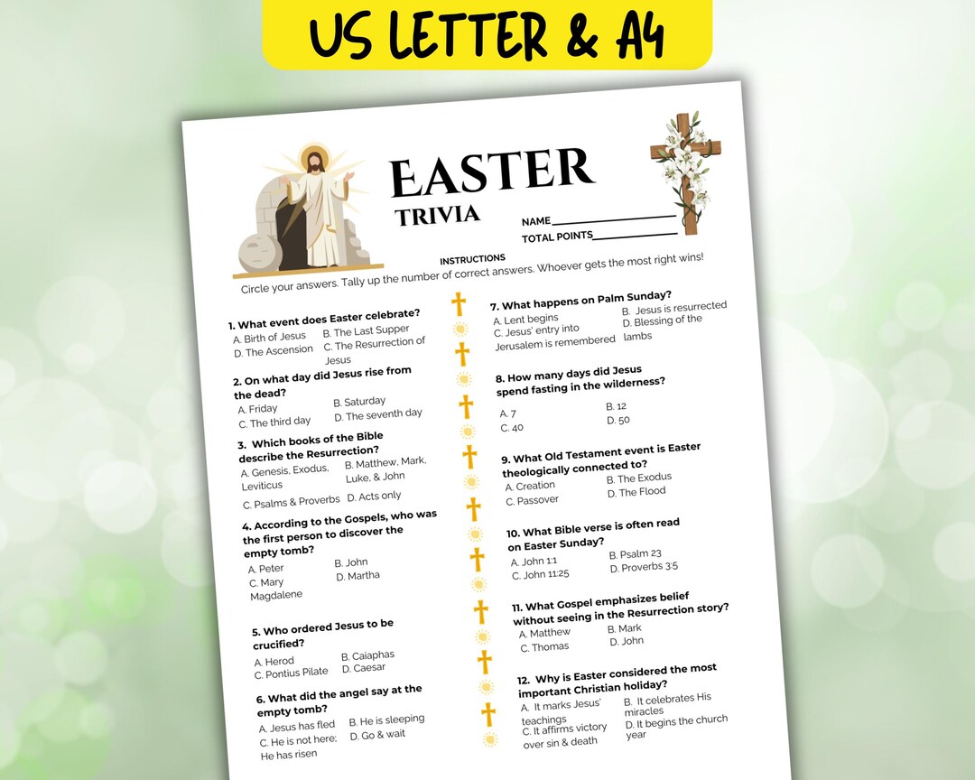 Easter Story Trivia Game, Easter Party Classroom Activity, Easter ...
