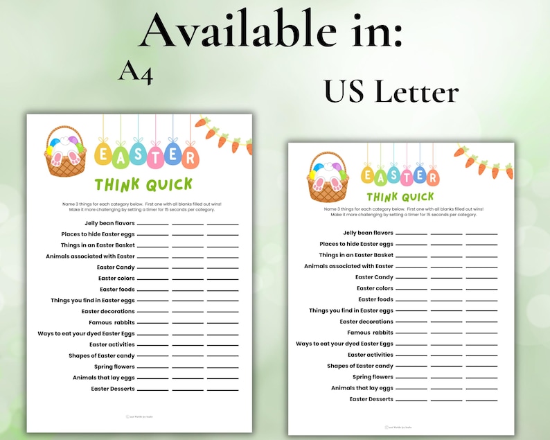 Easter Think Quick Game Printable, Easter Ice Breaker Conversation ...