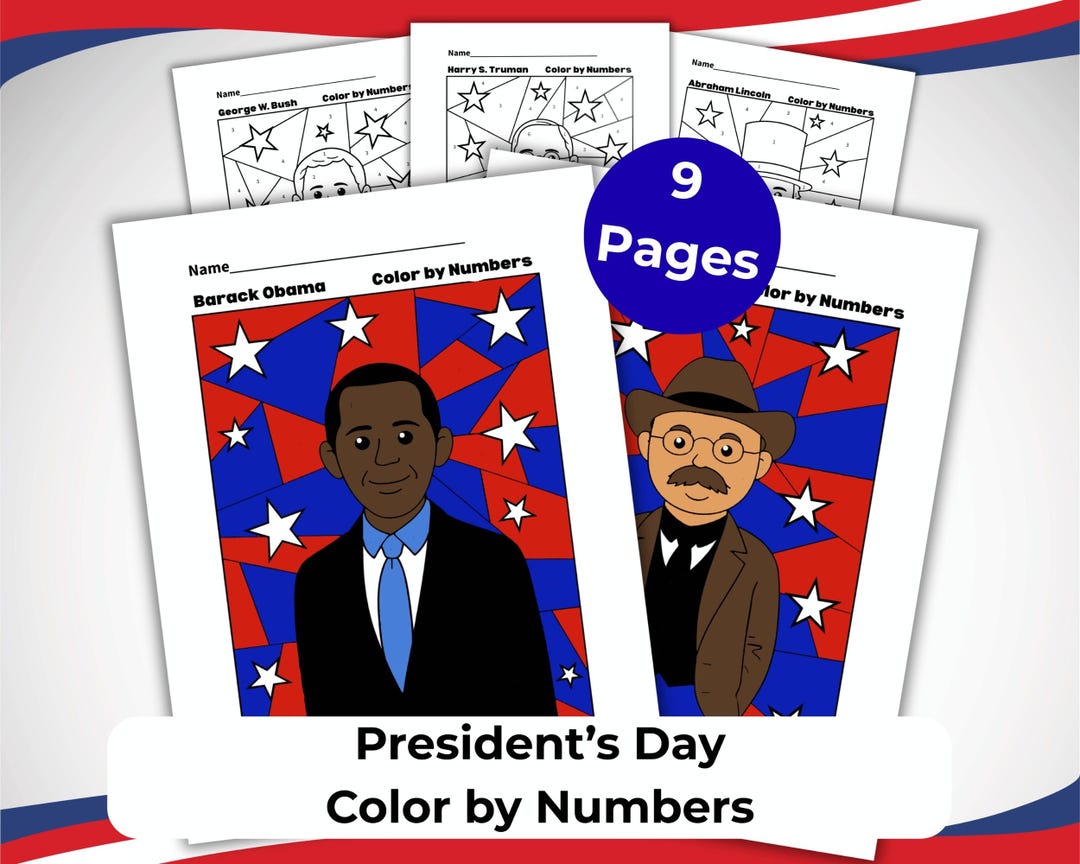President's Day Color by Numbers Easy Coloring Page Activity for Kids ...