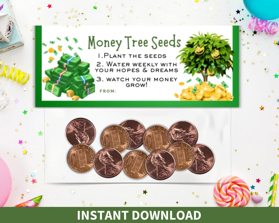 Money Tree Seeds Printable Gag Gift Treat Bag Topper for Birthday ...