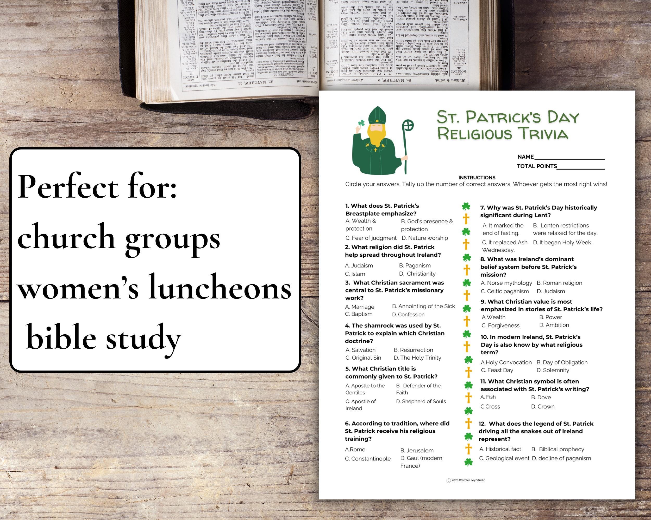 St Patrick's Christian Trivia Game, St Patrick's Day Church Game for ...