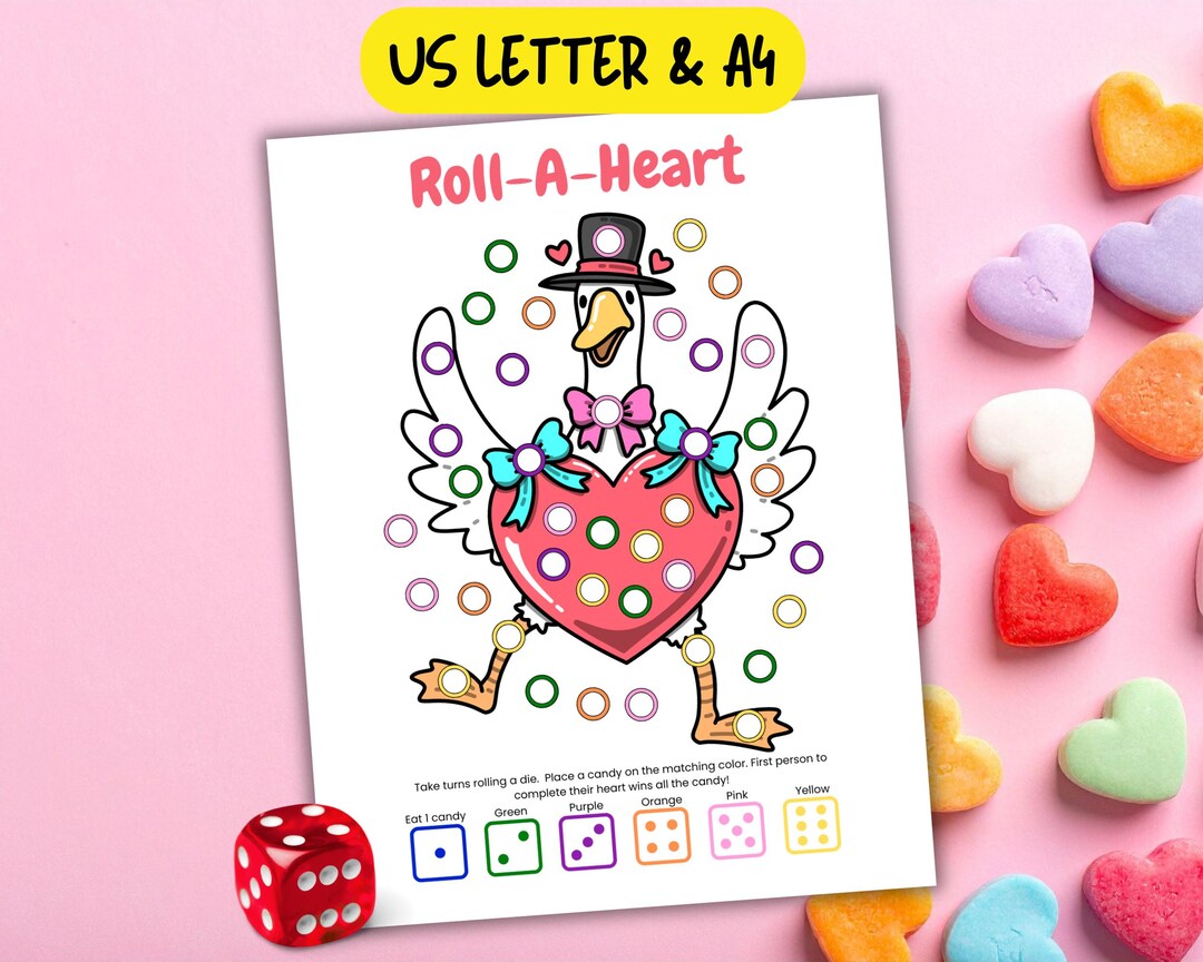 Roll a Heart Candy Dice Game, Valentine's Day Party Game Printable ...
