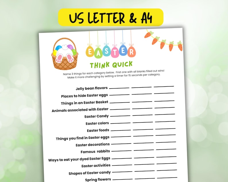 Easter Think Quick Game Printable, Easter Ice Breaker Conversation ...