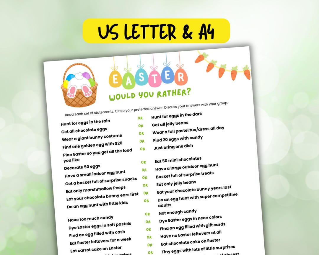 Easter Would You Rather, This or That Printable Game, Easter Ice ...