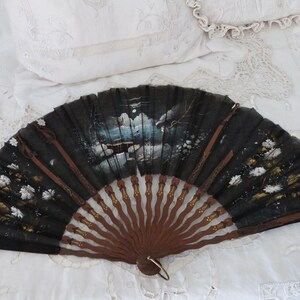 Antique Hand Fan 1800s Folding Fan French Chateau Hand Painted Handfan ...