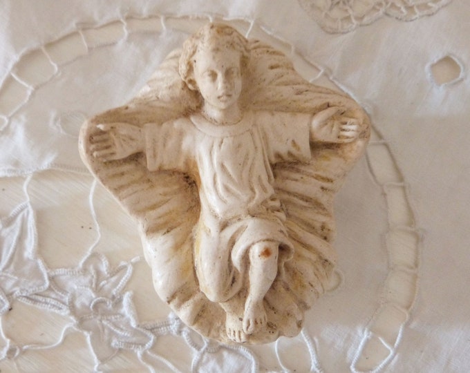 Antique French Religious Statue Infant Child Baby Jesus Christ in Crib ...