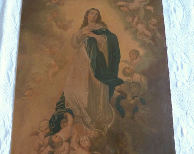 Antique 1900s Religious Signed LARGE Lithograph Immaculate Conception ...
