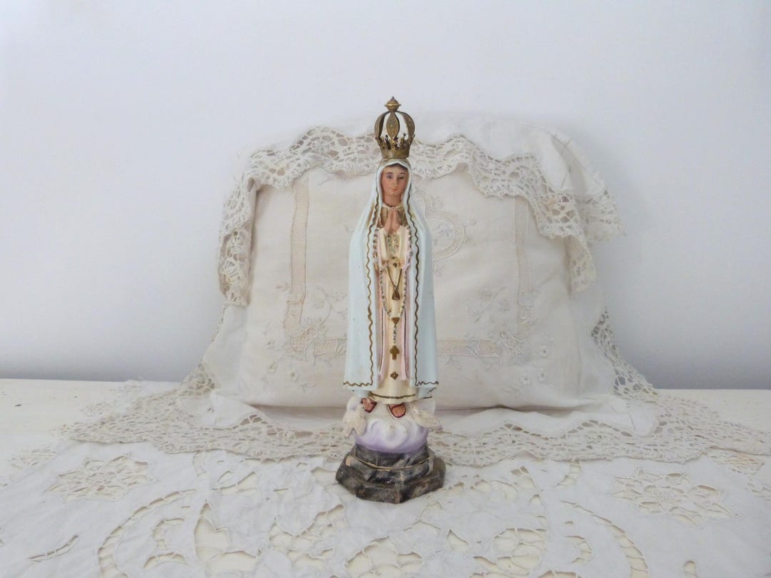 Antique Religious Our Lady of Fatima Painted Plaster Statue Sculpture ...