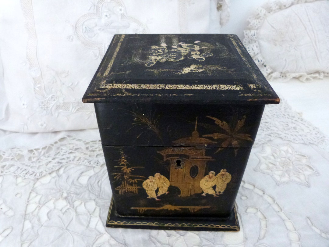 Antique 1800s Asian Chinese Wooden Tea Caddy Box Lacquered Box W ...
