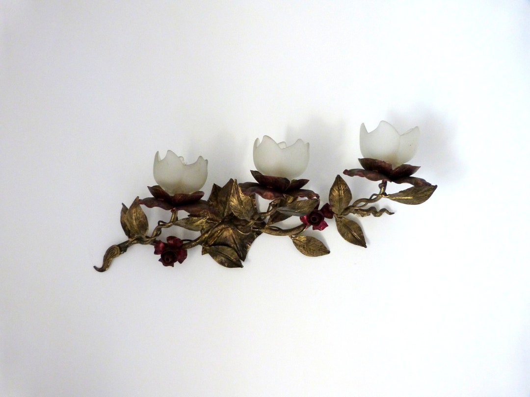 Vintage French Tole Wall Sconce Lamp Wallsconce W Roses, Floral ...