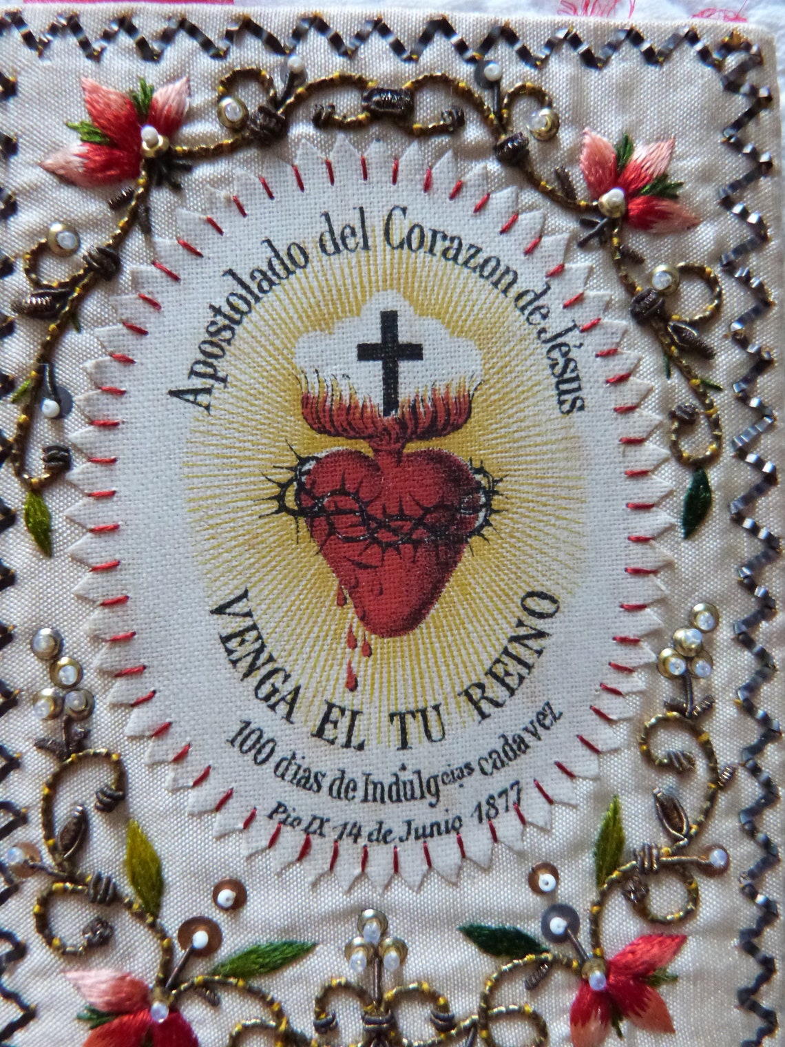 Antique Religious Handmade Reliquary Scapular Relic Sacred Heart W ...