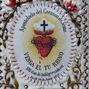 Antique Religious Handmade Reliquary Scapular Relic Sacred Heart W ...