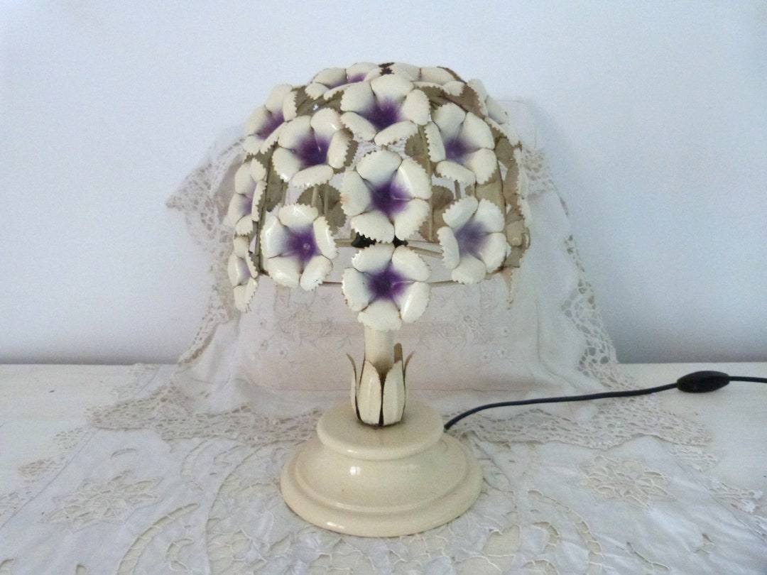 Vintage French Floral Tole Bedside Table or Desk Lamp W Hydrangea ...