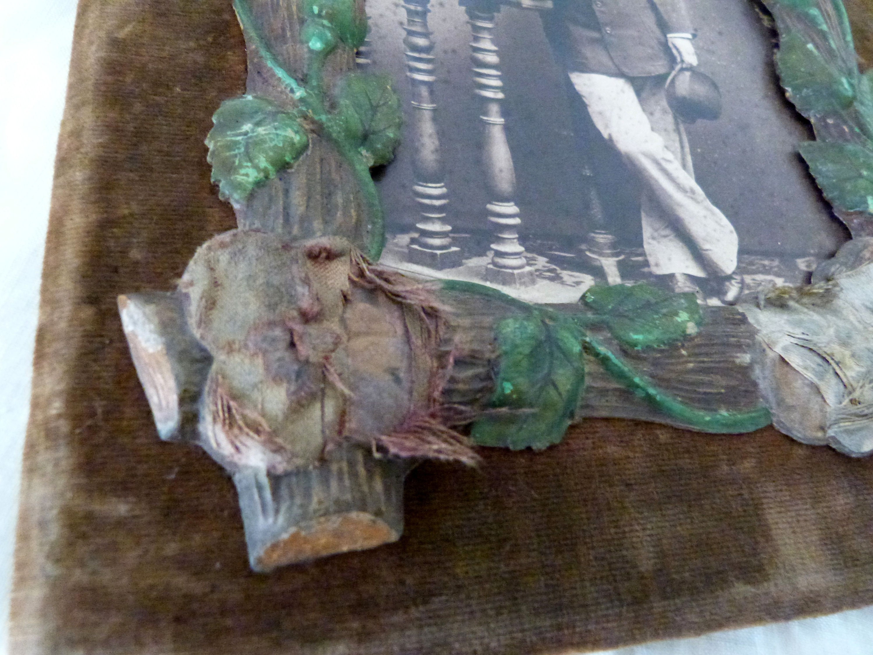 Antique French Velvet Floral Picture Frame W Celluloid Flowers, Sepia ...
