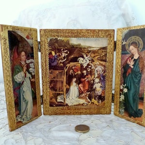 Antique Florentine Italian Triptych Madonna W Child Jesus Nativity Scene, Archangel Travel Icon ...