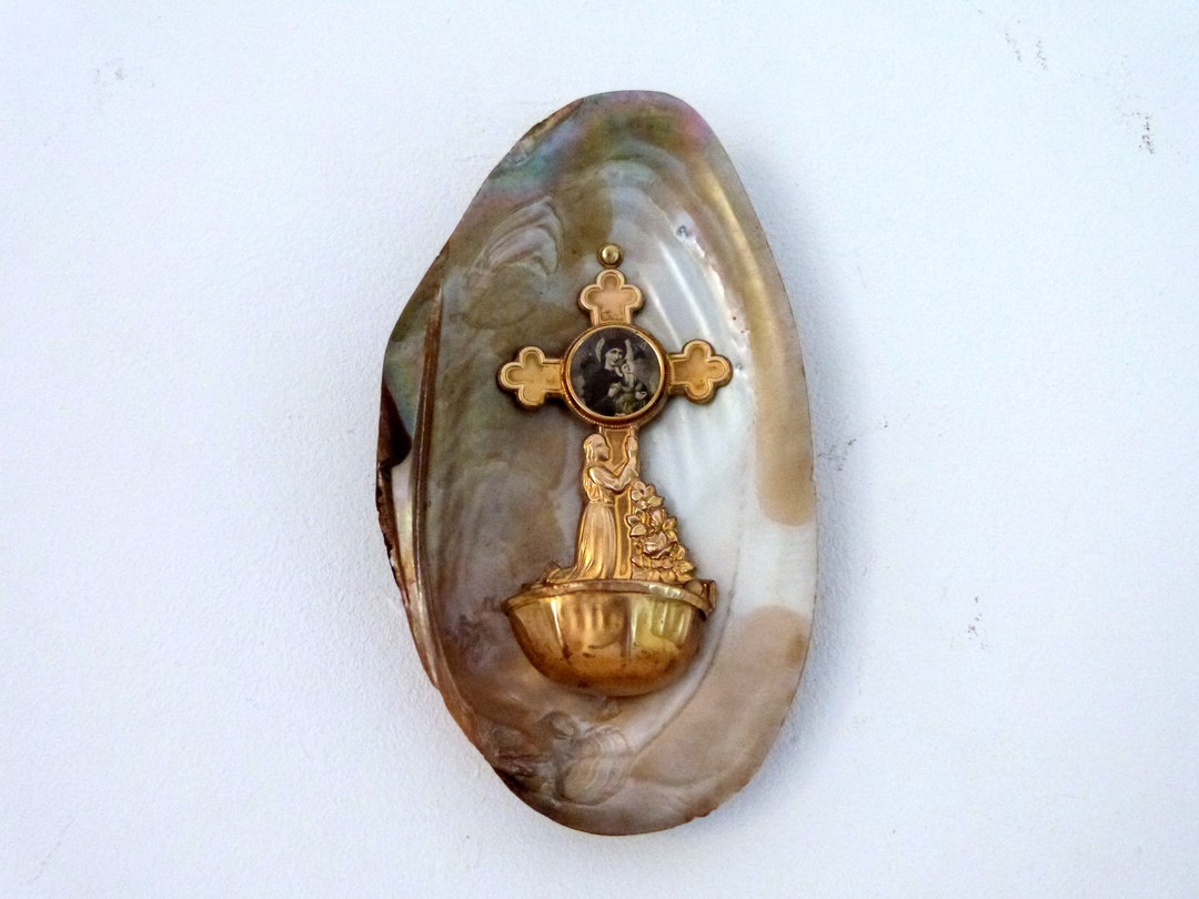 Holy Water Font Shell, Antique French Religious Ormolu Sculpture W ...