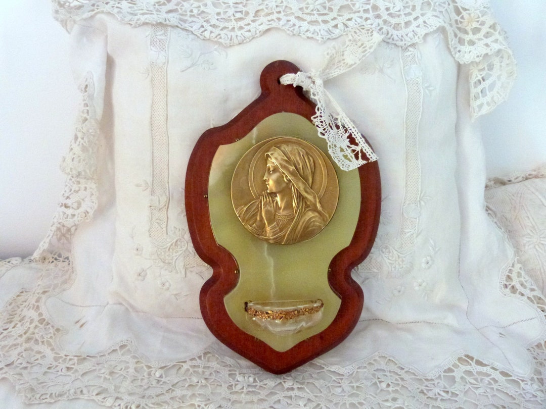 Antique French Religious Holy Water Font 1900s Signed Bronze W Our Holy ...