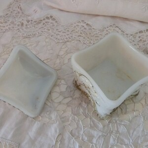 Antique French Milk Glass Candy Pot Box Jar Canister W Painted Floral ...