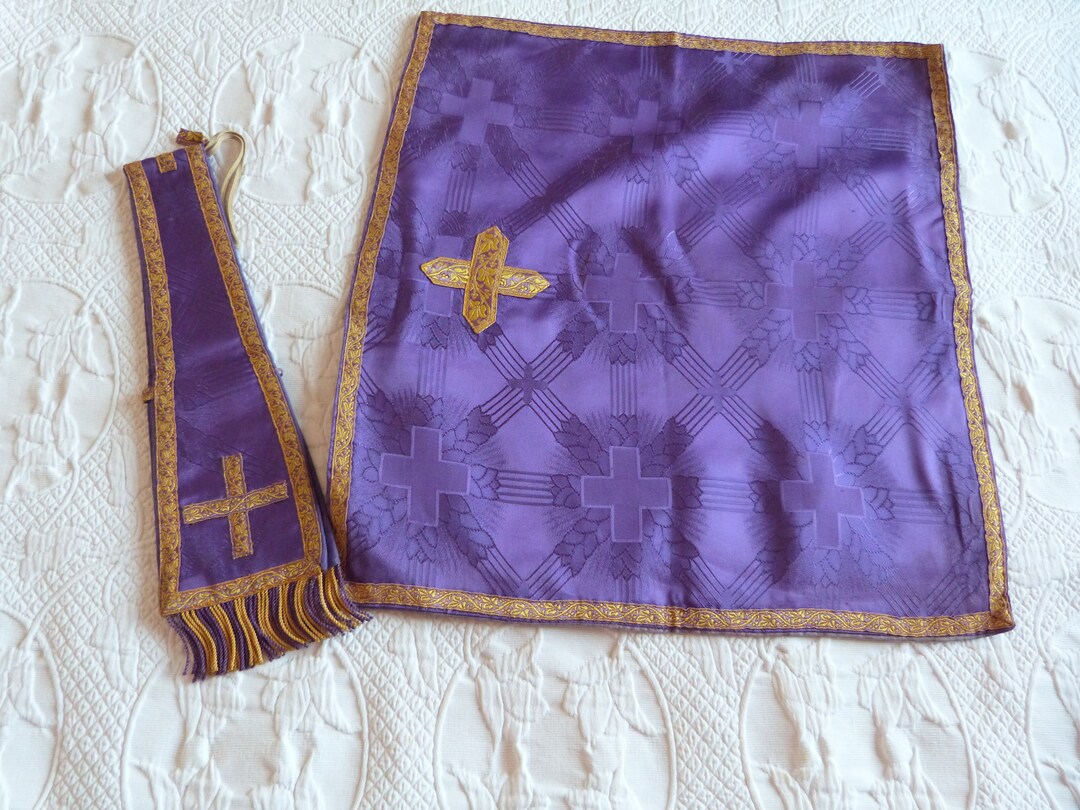 Antique French 1900s Purple Satin Priest Maniple and Blessed Sacrament ...
