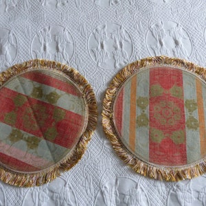 Pair Vintage French Doily Table Runner Handmade Green Red Floral ...