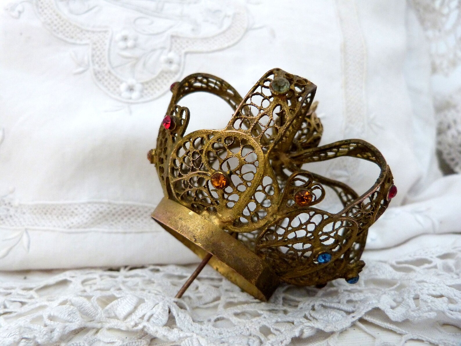 Small Antique French Jeweled Crown Rhinestone Tiara Religious Crown ...