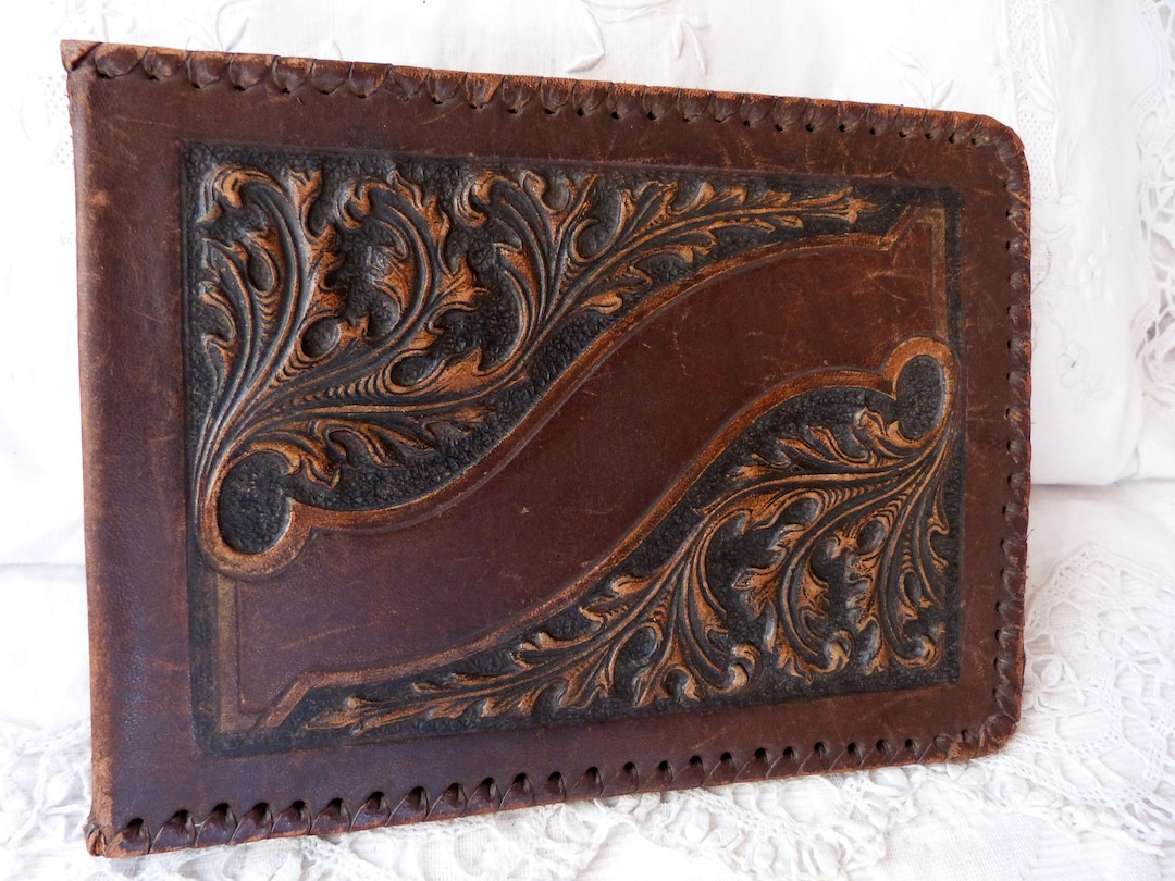 Antique French Tooled Leather Book Cover Folder 1900s Brown Leather ...