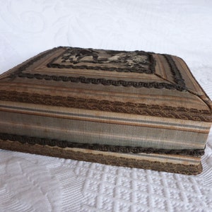Antique French Fabric Covered Box W Signed Print on Silk W Gold ...