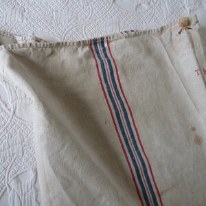 Antique French Striped Linen Grain Sack W Red Blue Stripes Hand ...