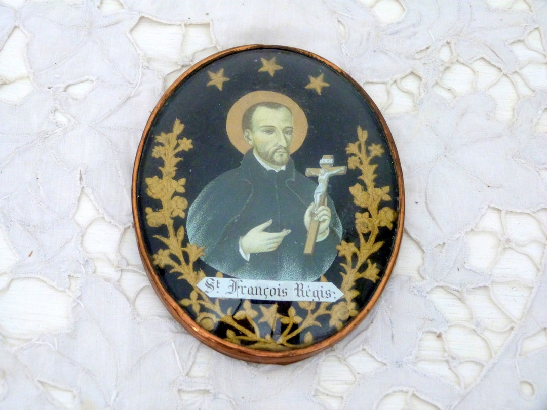 Antique French Religious Handmade Relic Icon Frame W Saint Jean John ...