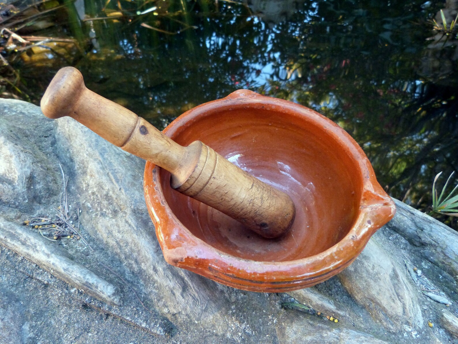Antique Glazed Terracotta Mortar W Wooden Pestle French 1800s - Etsy