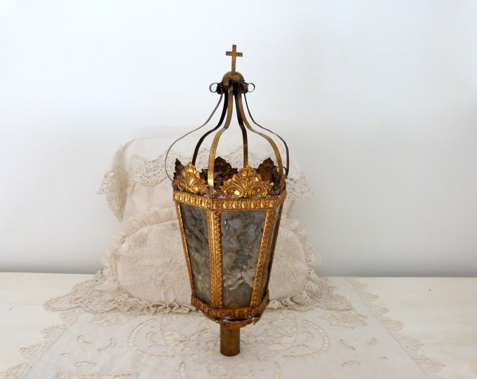 Antique French Processional Lantern Lamp Candle Light W Cross, Goth ...