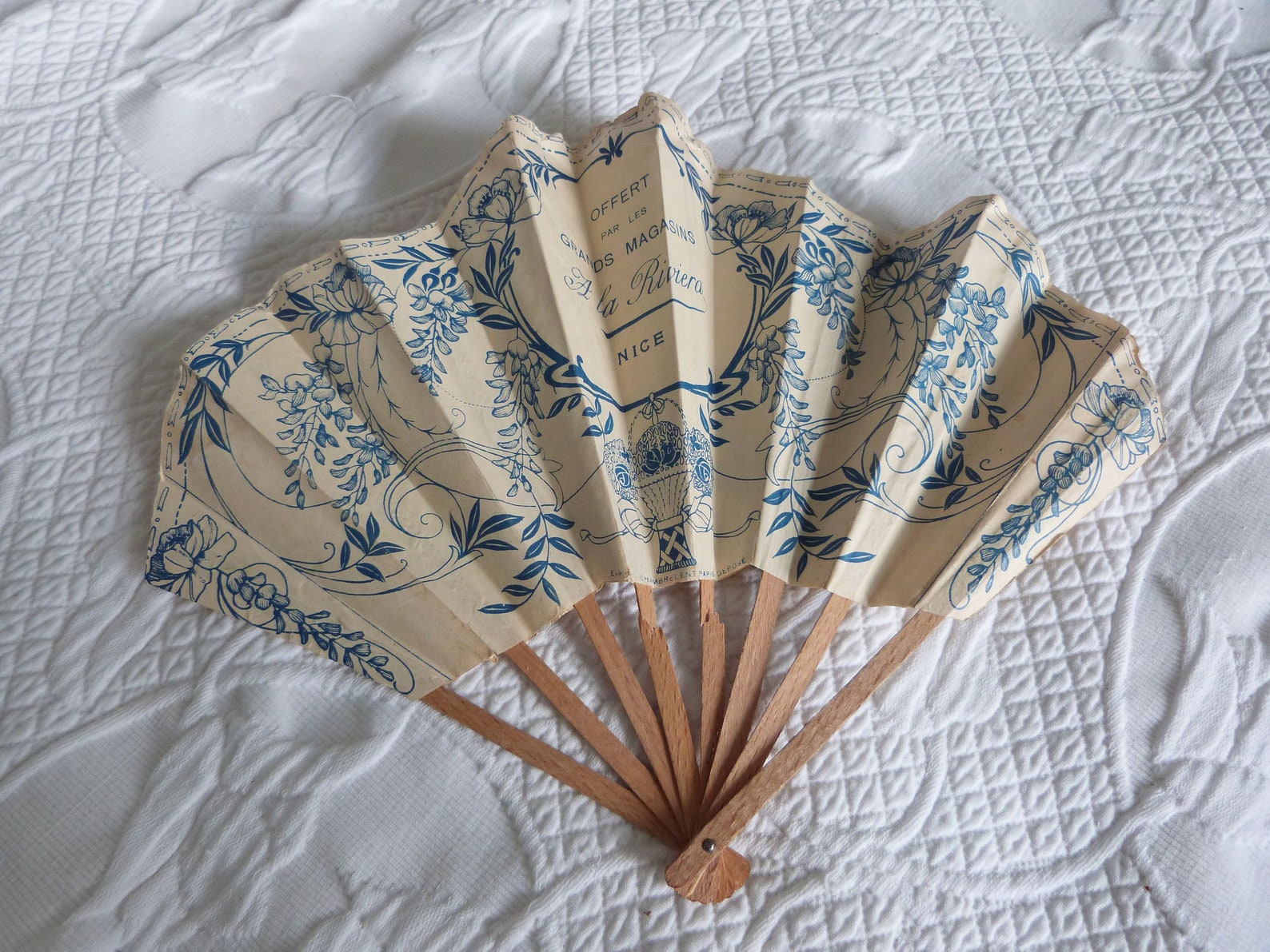 Antique Hand Fan 1900s Folding Advertising Fan Shop Riviera in Nice ...