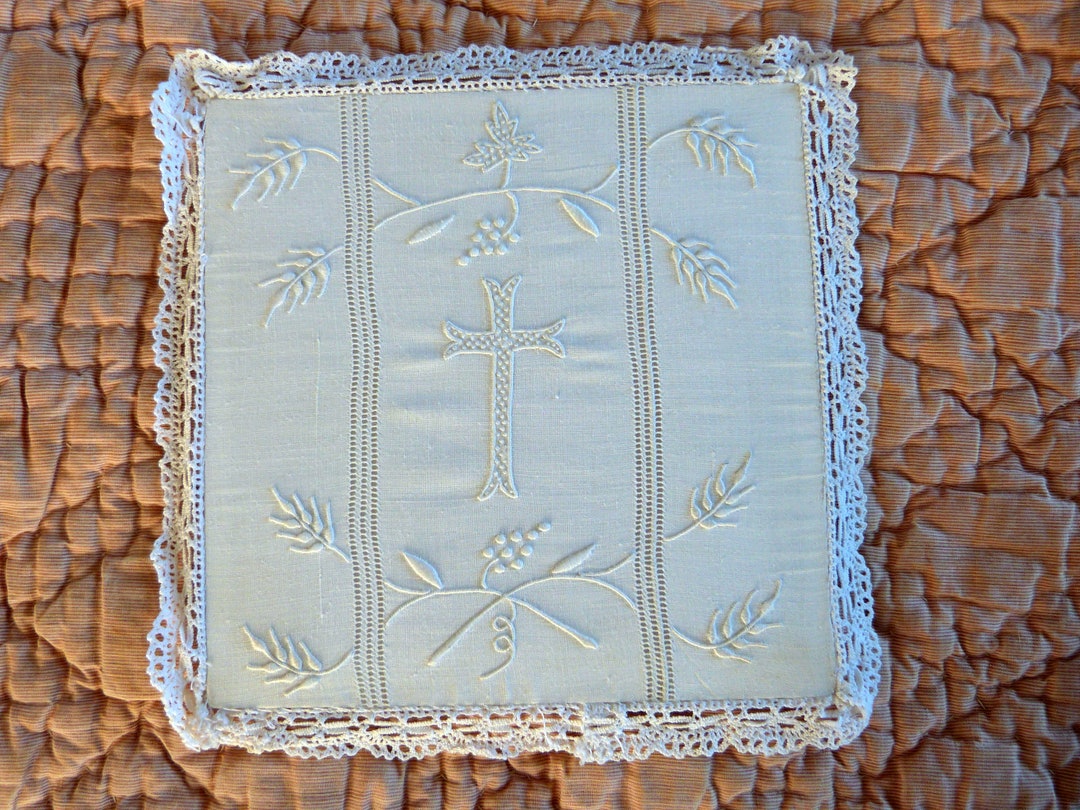Antique French Linen Pall Chalice Cover Hand Embroidered Ciborium Cover ...