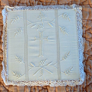 Antique French Linen Pall Chalice Cover Hand Embroidered Ciborium Cover ...
