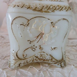 Antique French Milk Glass Candy Pot Box Jar Canister W Painted Floral ...