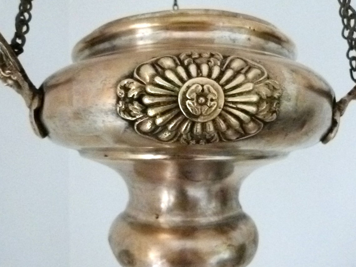 Antique French Thurible Church Icon Lamp Incense Burner LARGE Religious ...