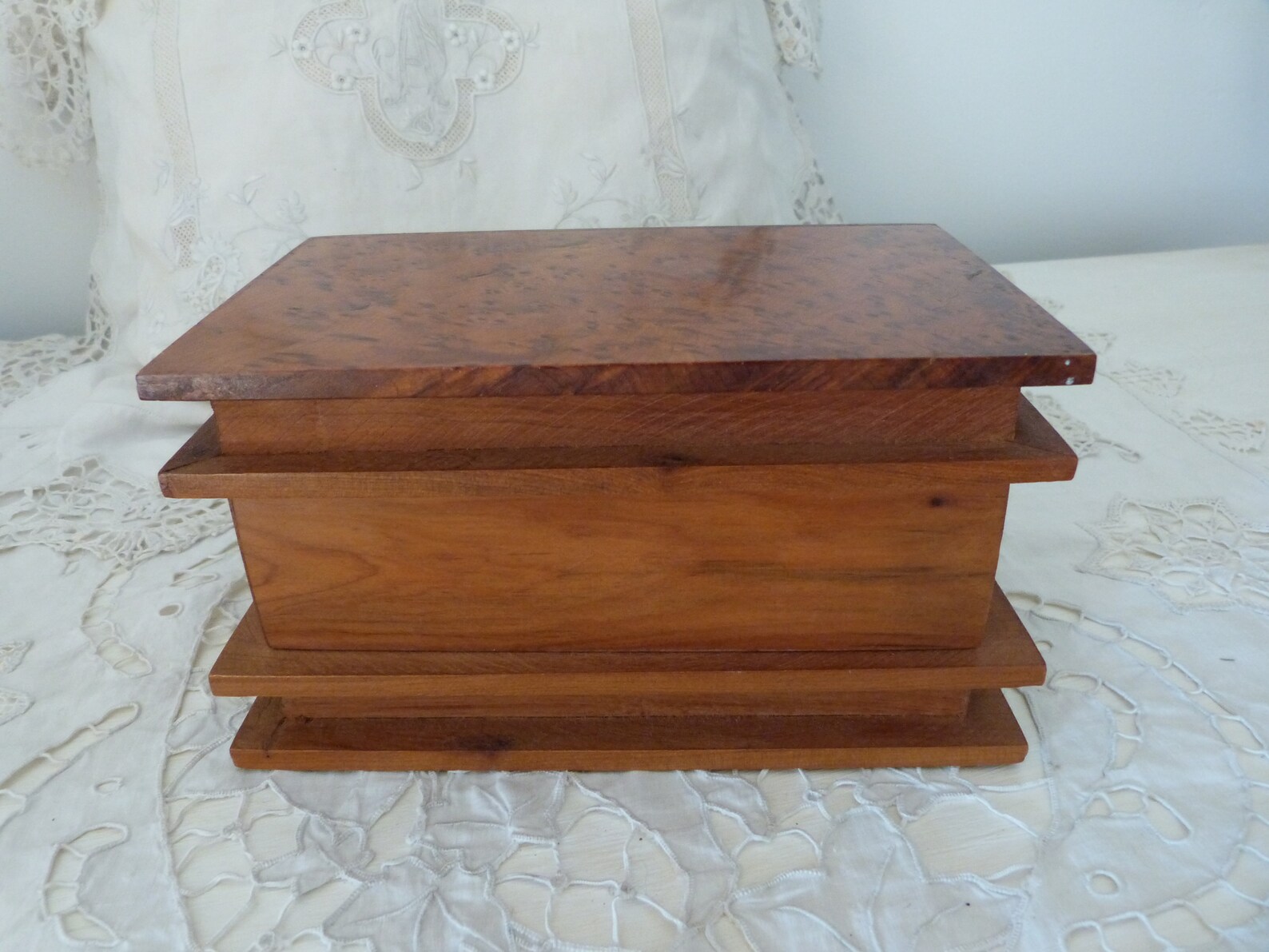 Antique French Wooden Box Walnut Burl Wood Box W Bone Decor - Etsy
