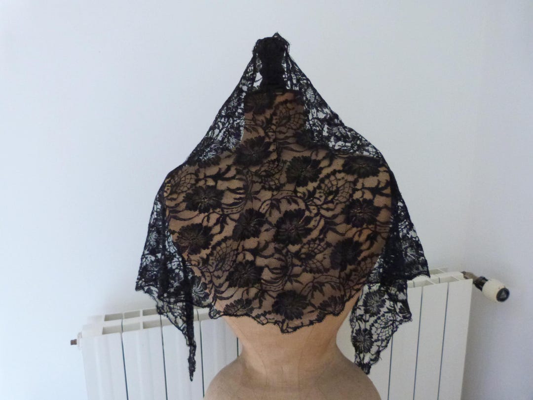 Antique French Black Lace Mantilla Veil Catholic Mantilla Victorian ...